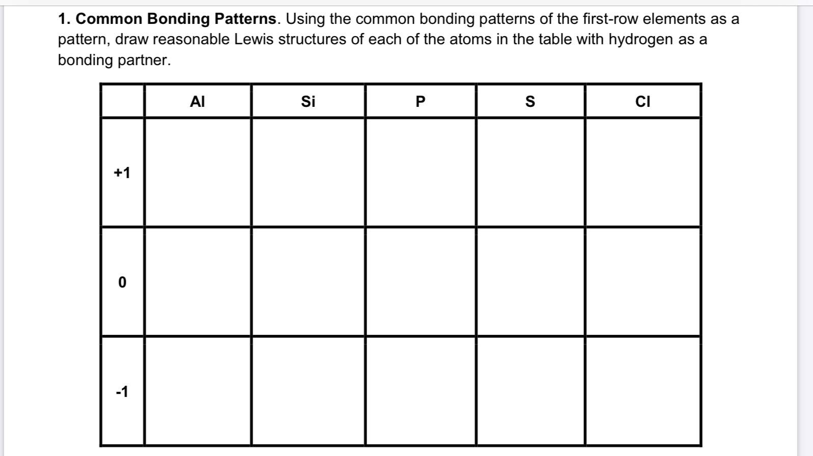 Solved 1. Common Bonding Patterns. Using the common bonding | Chegg.com