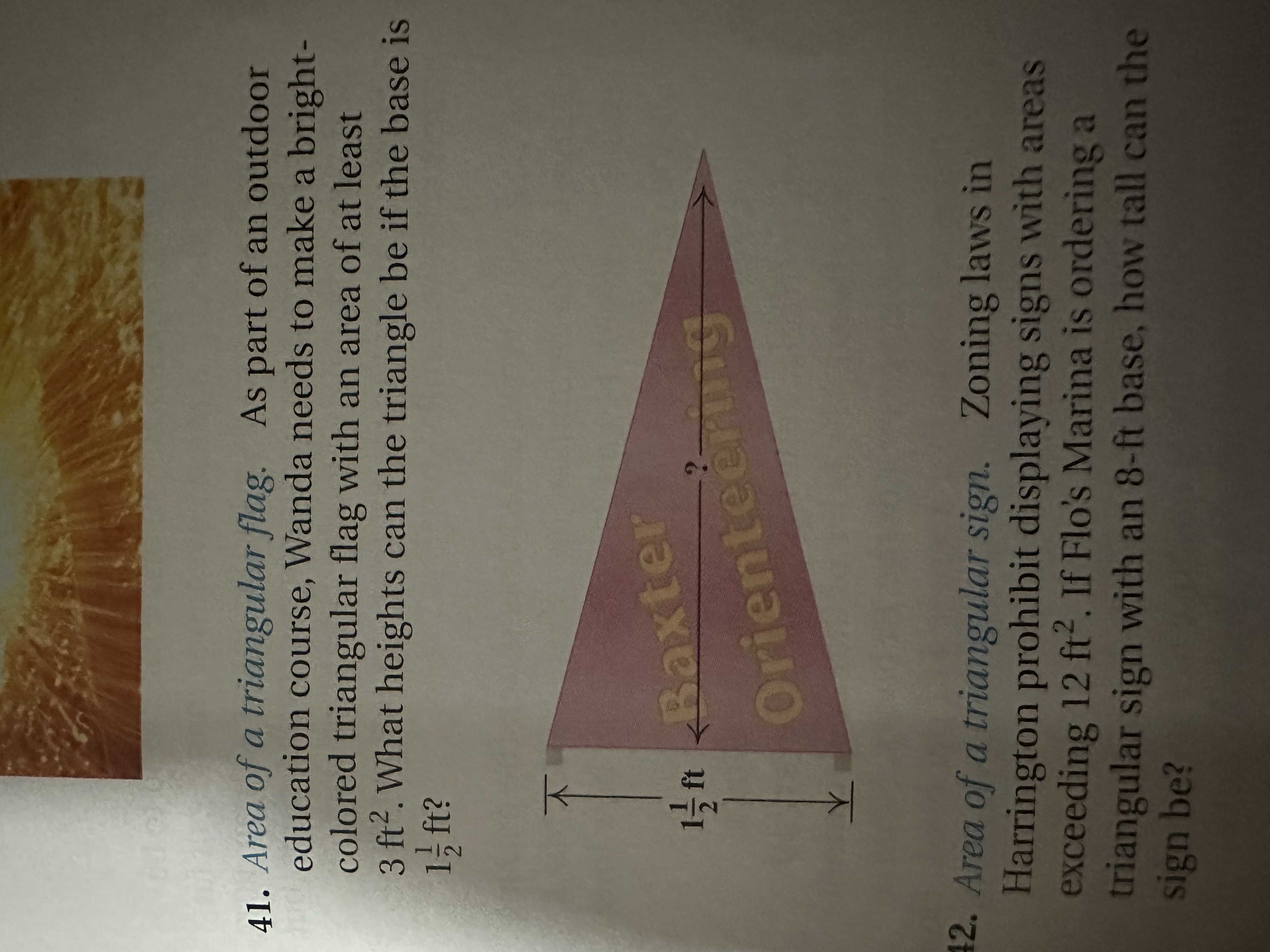 Solved Area of a triangular flag. As part of an outdoor | Chegg.com