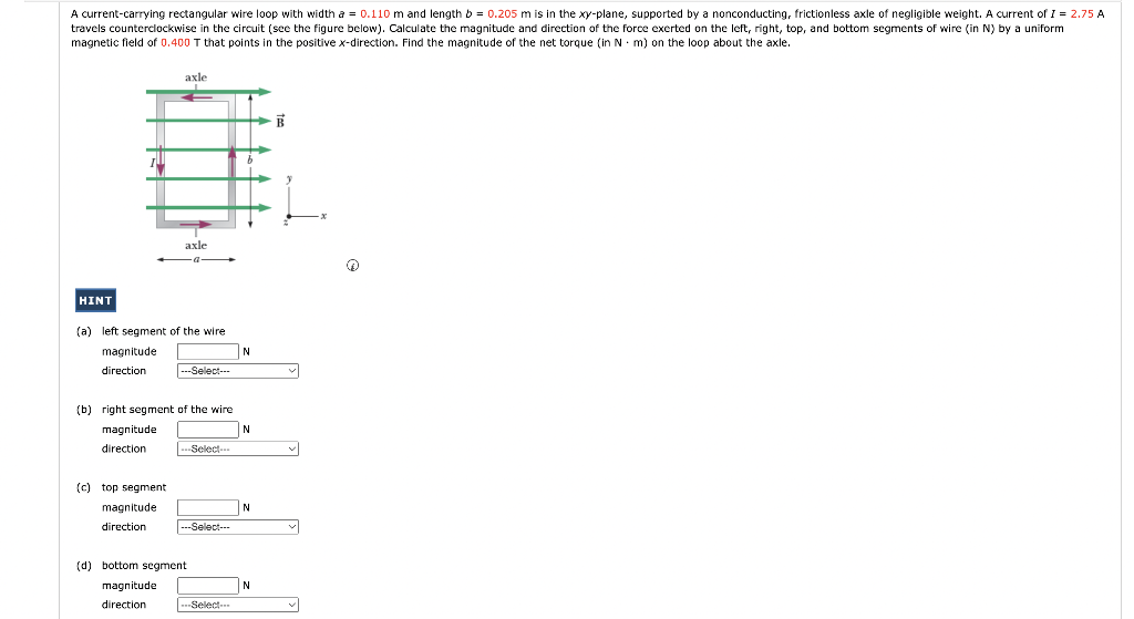 Solved A current-carrying rectangular wire loop with width a | Chegg.com