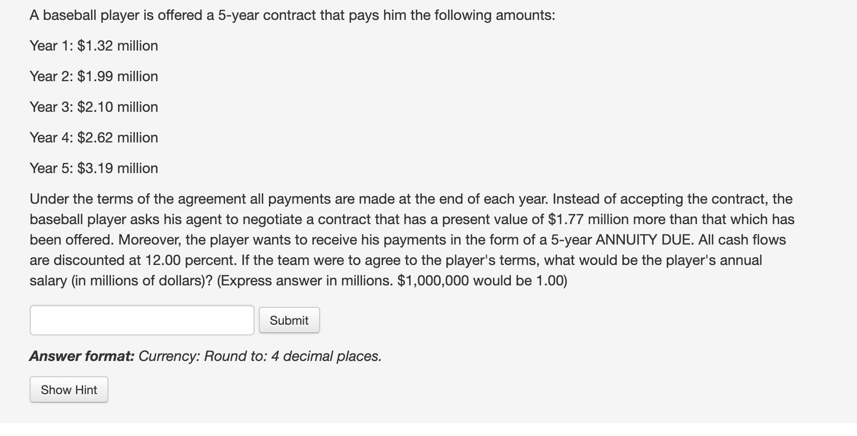 Solved A baseball player is offered a 5-year contract that | Chegg.com