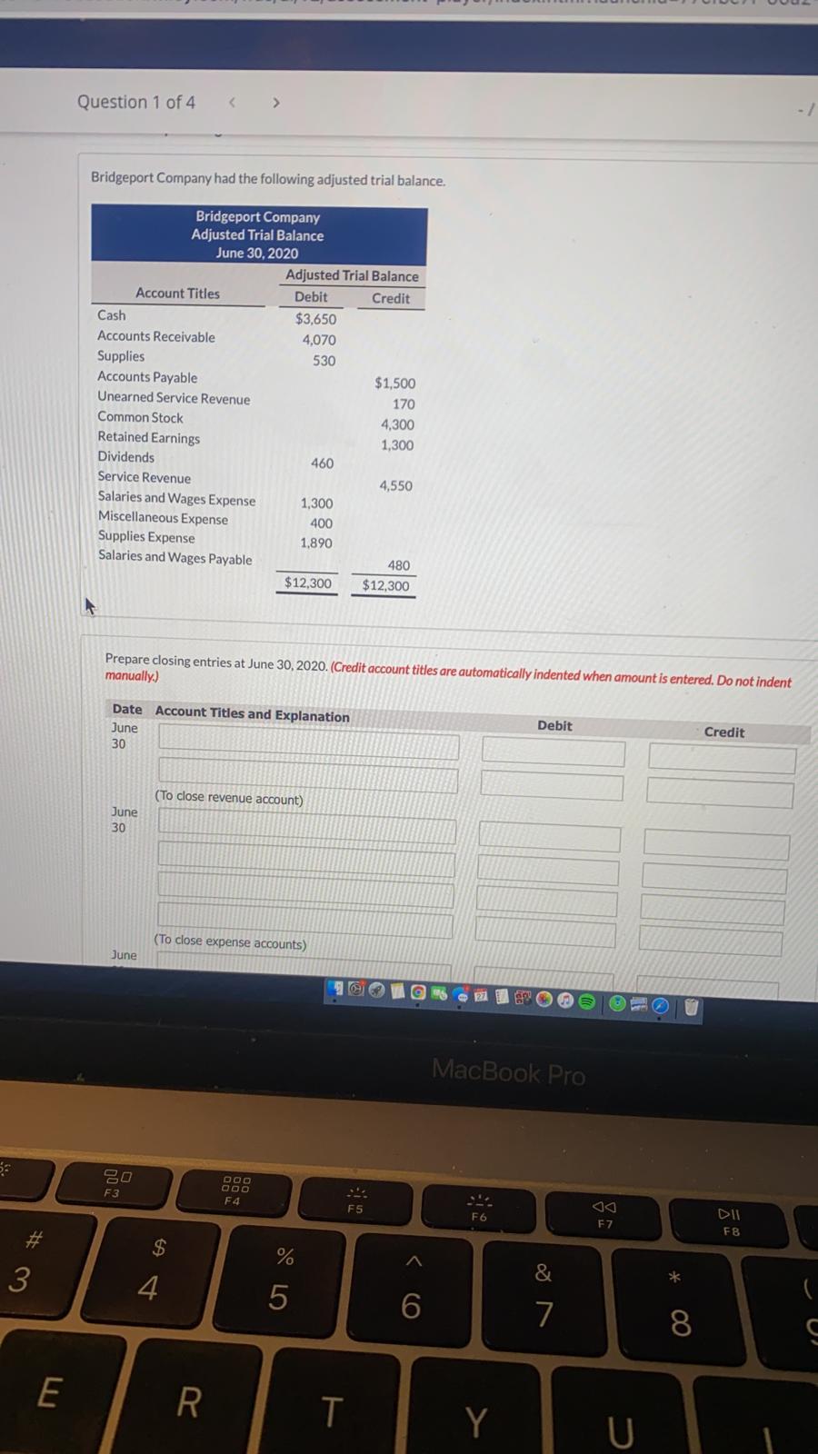 Solved Question 1 of 4 Bridgeport Company had the following | Chegg.com