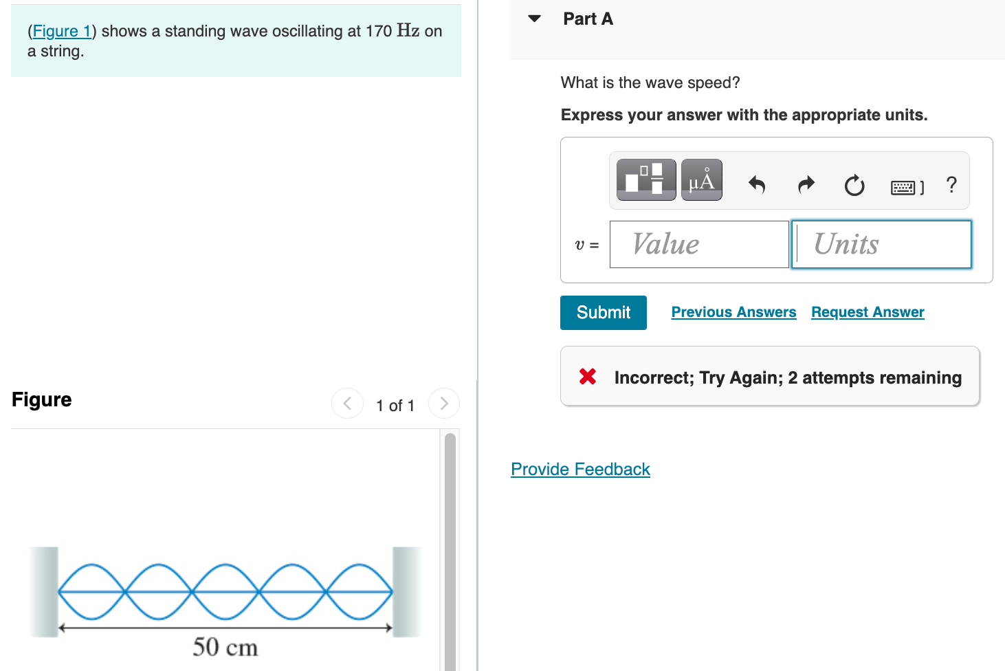 Solved A String Shows A Standing Wave Oscillating At 170 Hz