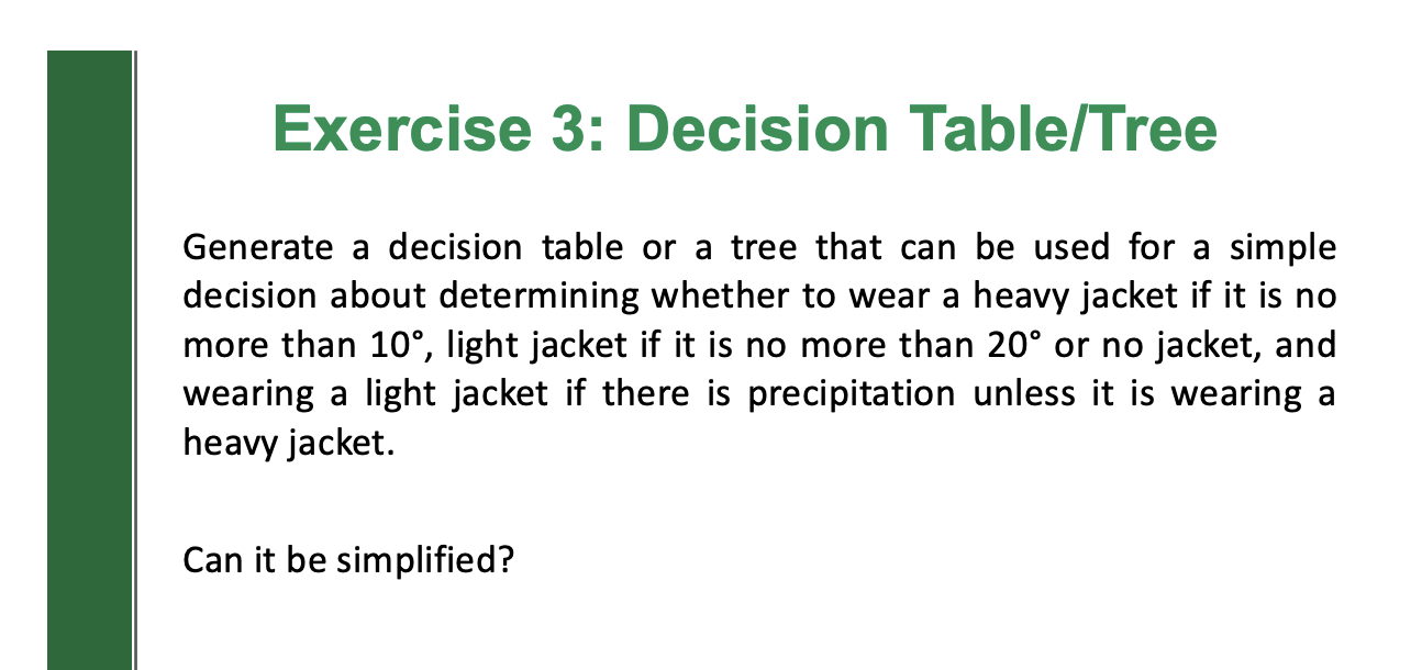 Solved Exercise 3: Decision Table/Tree Generate a decision | Chegg.com