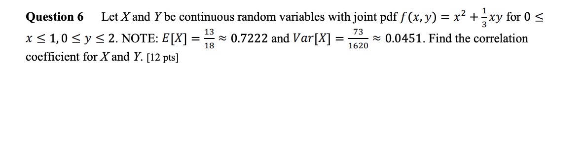 Solved Question 6 Let X and Y be continuous random variables | Chegg.com