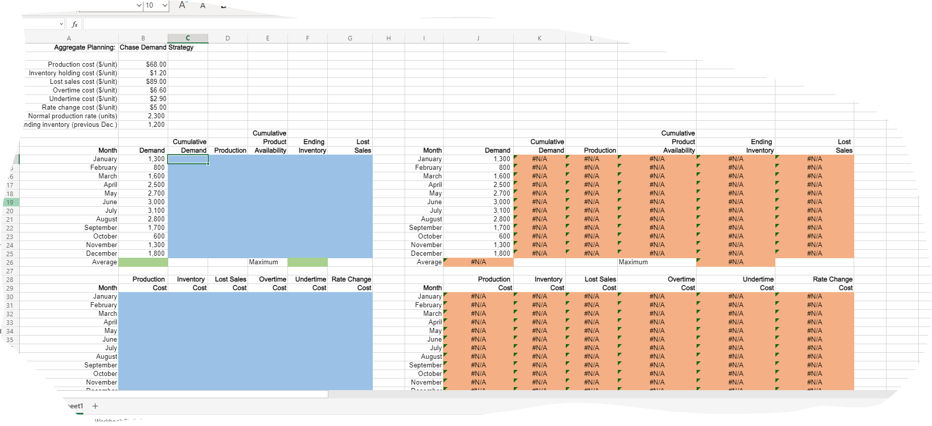 Chapter 14 Excel Activity: Aggregate Planning & Chase | Chegg.com