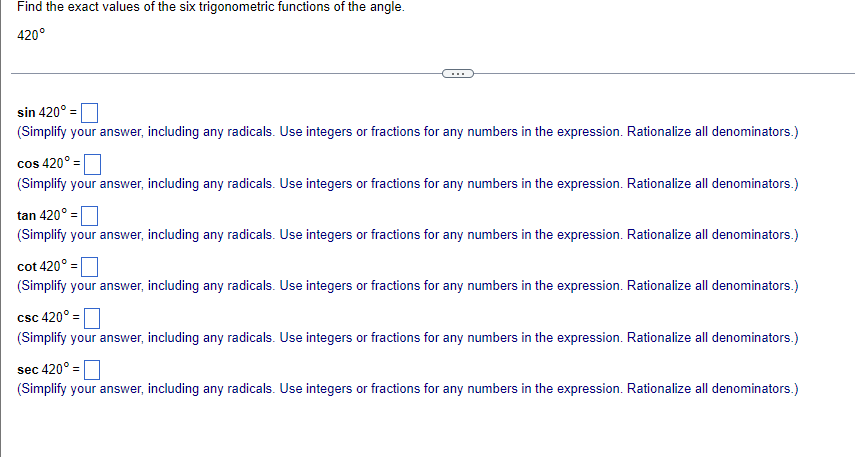 Solved Find the exact values of the six trigonometric | Chegg.com