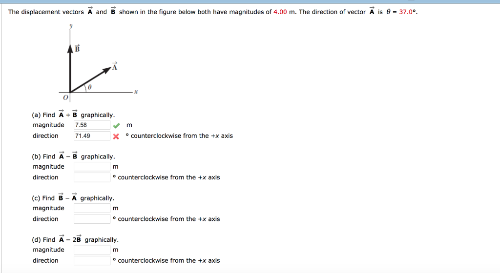 Solved The displacement vectors A and B shown in the figure | Chegg.com