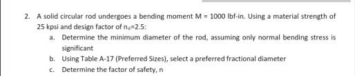 Solved 2. A solid circular rod undergoes a bending moment M | Chegg.com