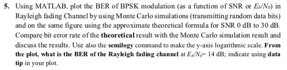Using MATLAB, plot the BER of BPSK modulation (as a | Chegg.com