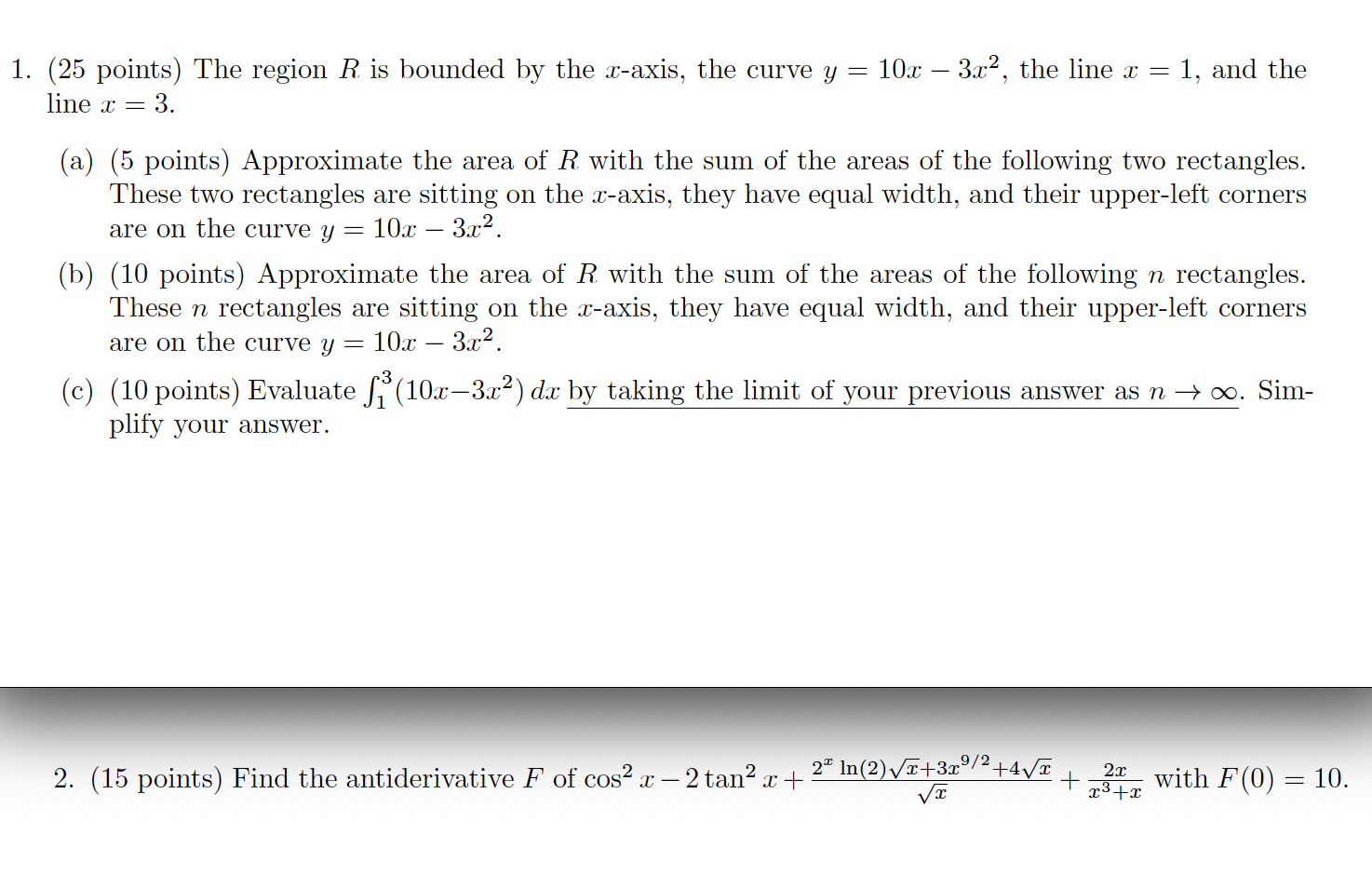 Solved 1. (25 points) The region R is bounded by the x-axis, | Chegg.com