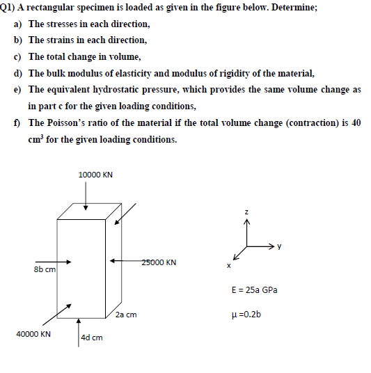 Solved Q1) ﻿A rectangular specimen is loaded as given in the | Chegg.com