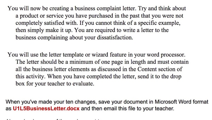 Business Complaint Letter Format