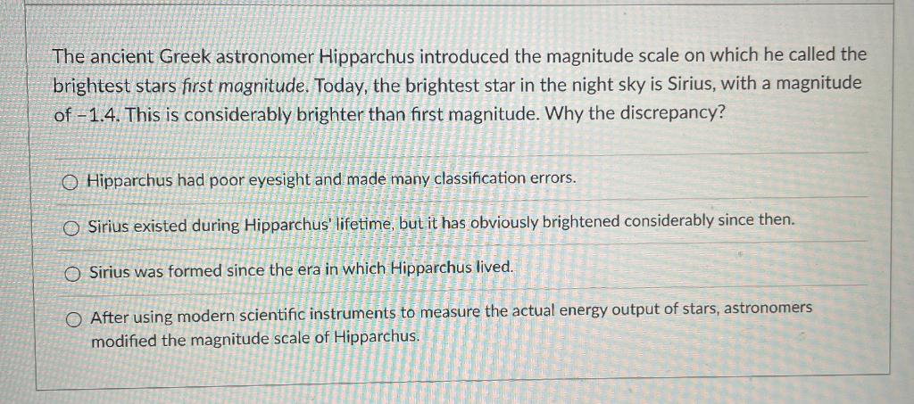 Solved The ancient Greek astronomer Hipparchus introduced | Chegg.com