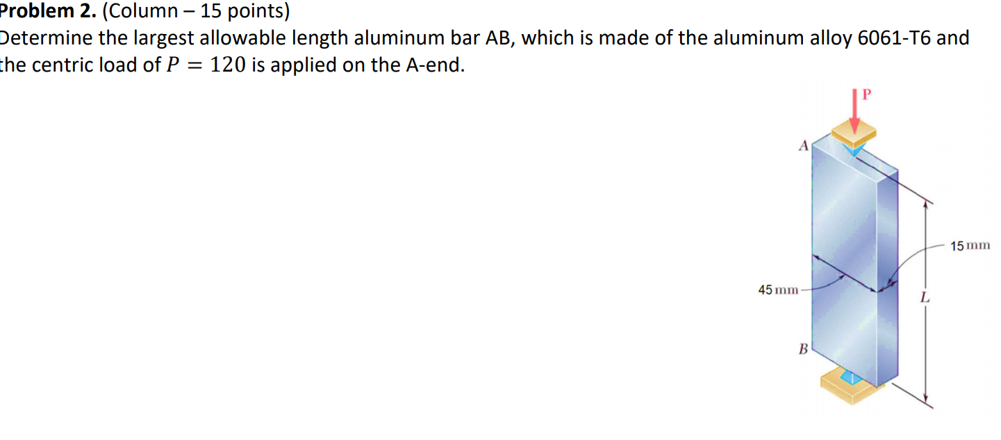Solved determine the largest allowable lenght aluminium bar | Chegg.com