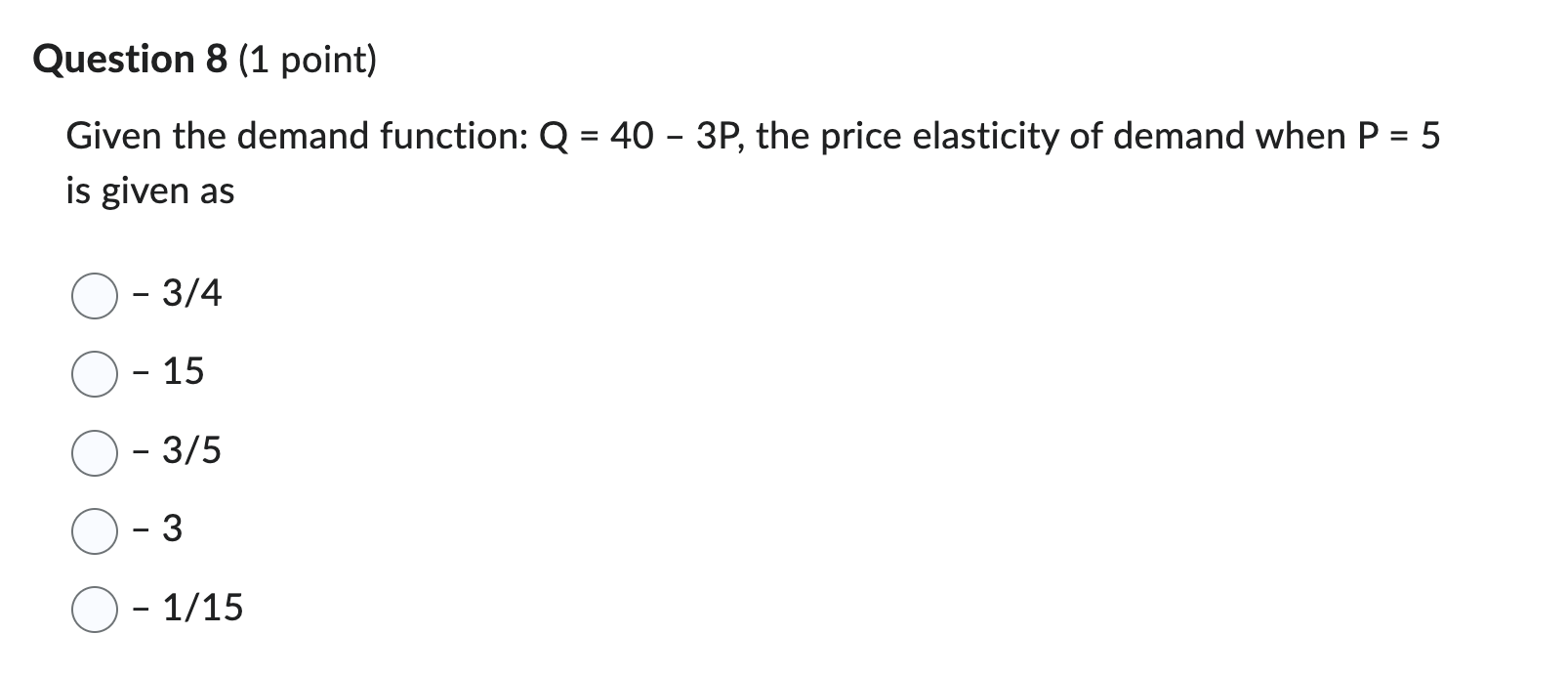 Solved Given the demand function: Q=40−3P, the price | Chegg.com