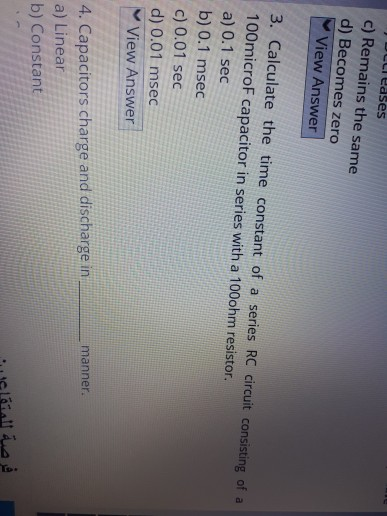 Solved . Calculate the time constant of a series RC circuit | Chegg.com