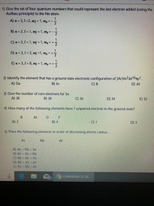 Solved 1) Give the set of four quantum numbers that could | Chegg.com