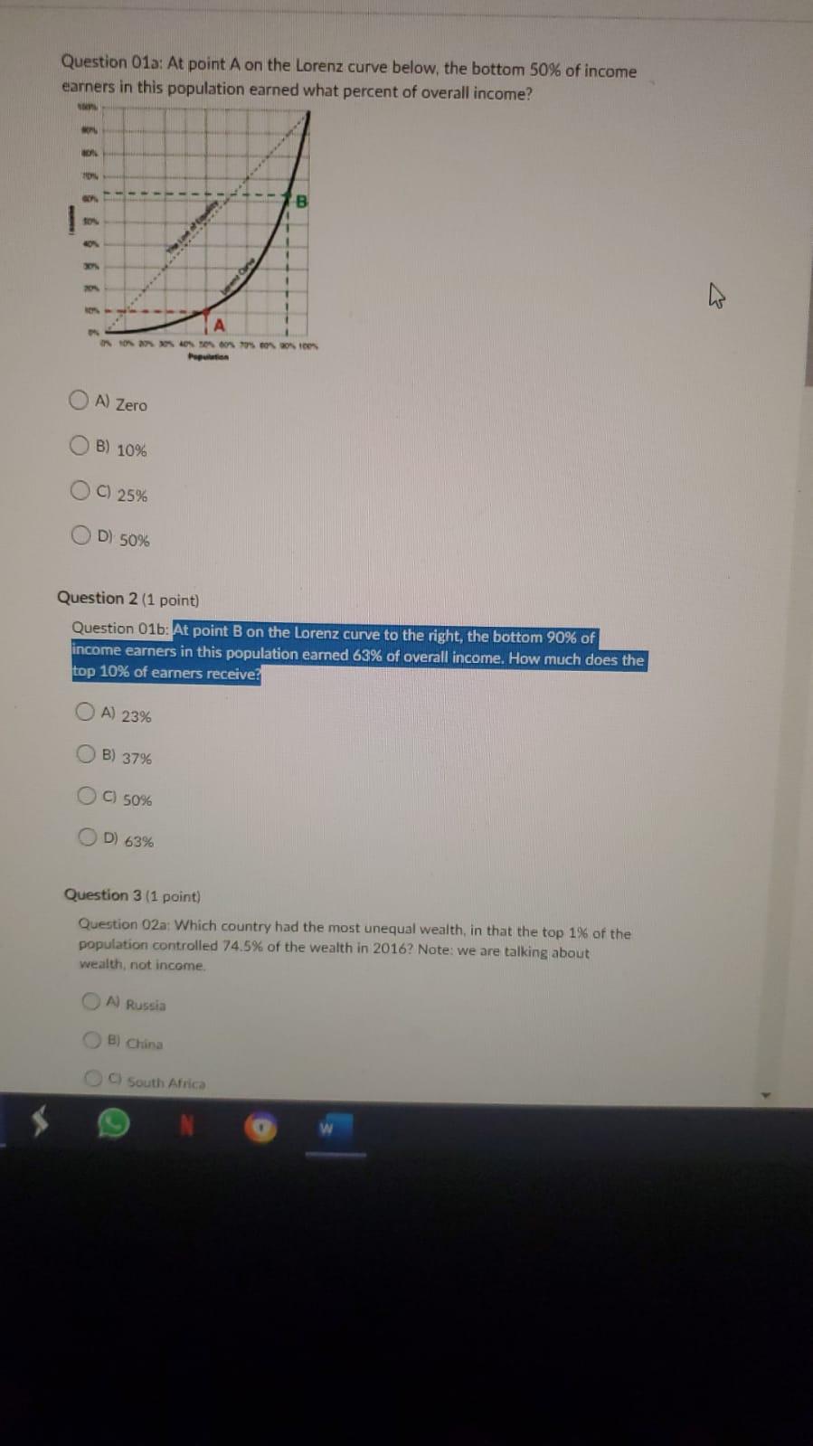 Solved Question 01a: At point A on the Lorenz curve below, | Chegg.com