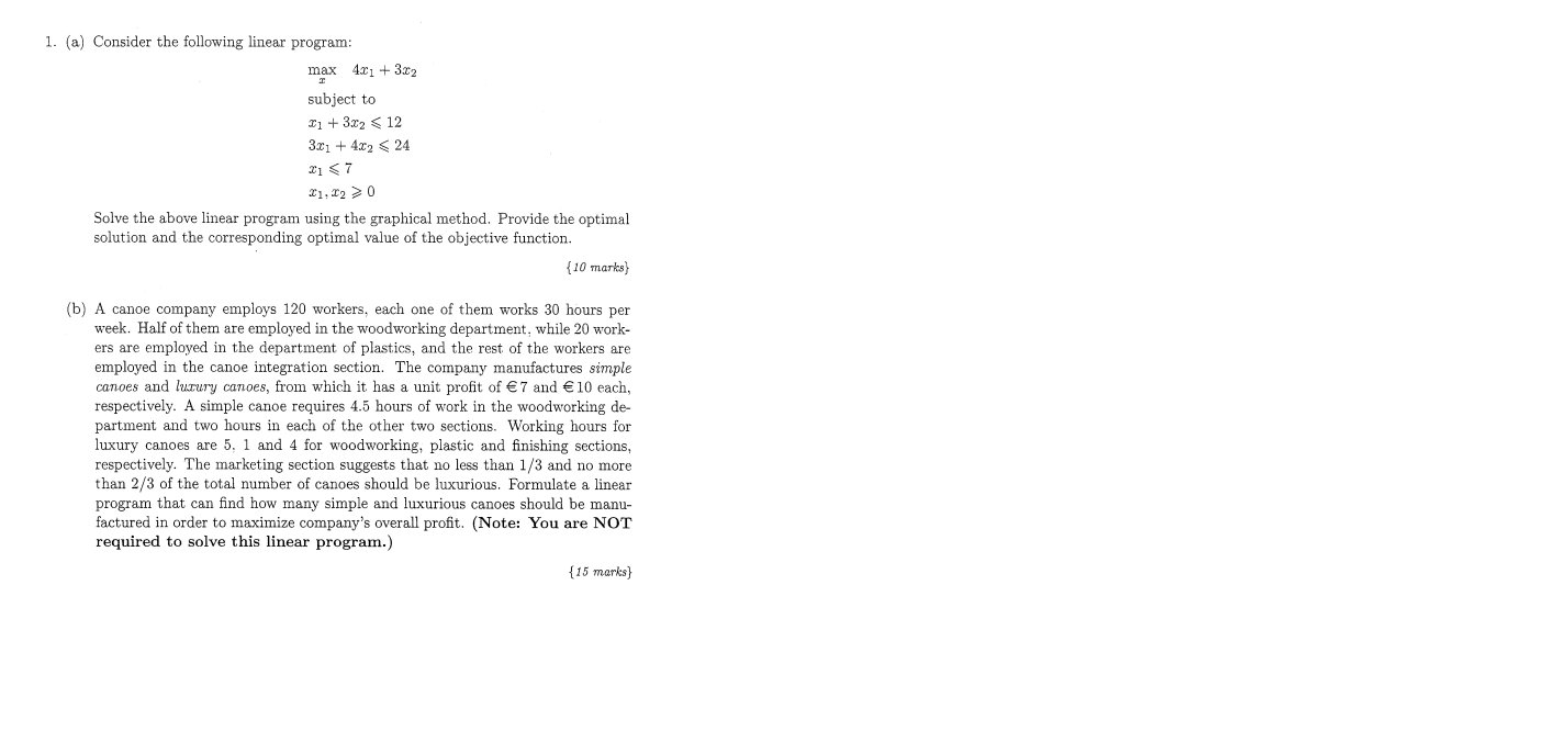 Solved 1 A Consider The Following Linear Program