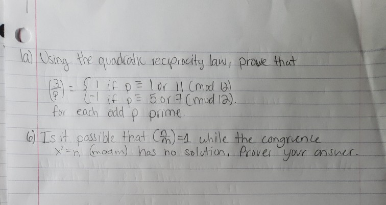 Solved - la Using the quadratic reciprocity law, prowe that | Chegg.com