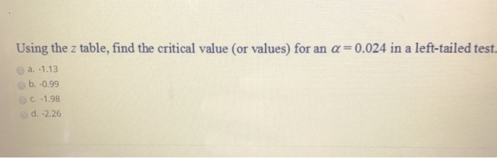 Solved Using the z table, find the critical value (or | Chegg.com