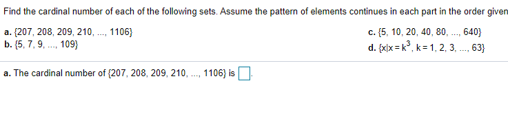 Solved Find the cardinal number of each of the following | Chegg.com