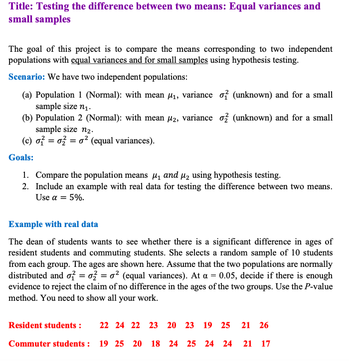 Solved Title: Testing the difference between two means: | Chegg.com
