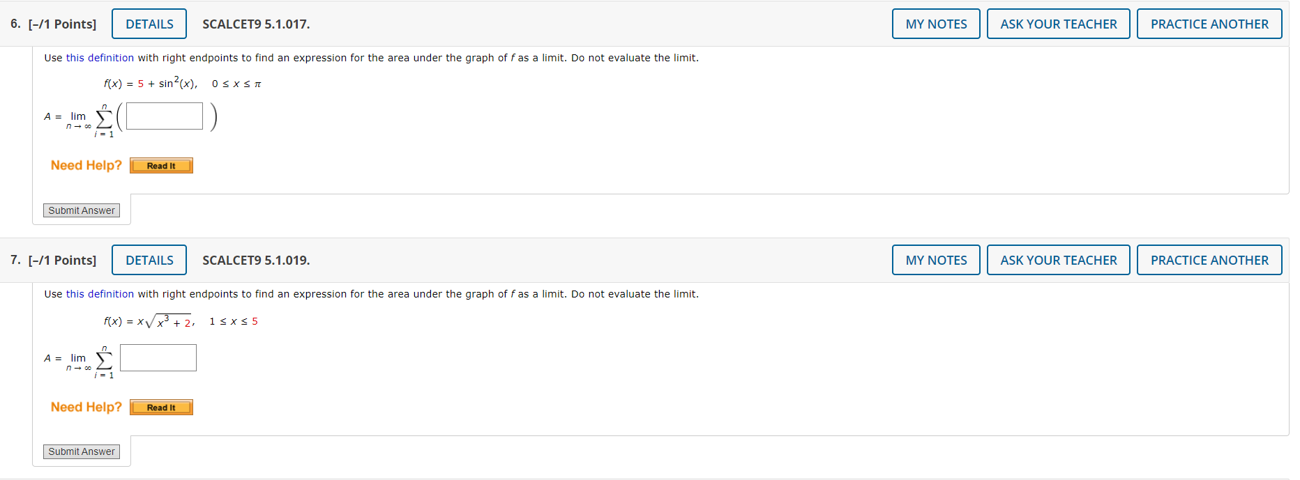 Solved [-/1 ﻿Points]SCALCET9 5.1.017.Use this definition | Chegg.com