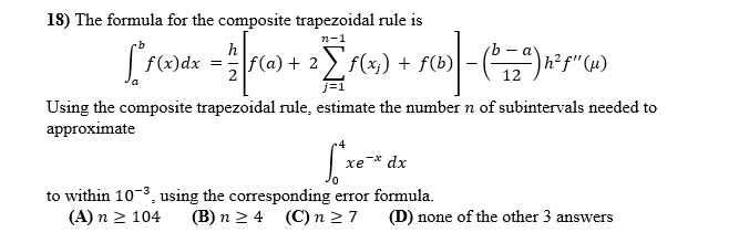Solved 18) The formula for the composite trapezoidal rule is | Chegg.com