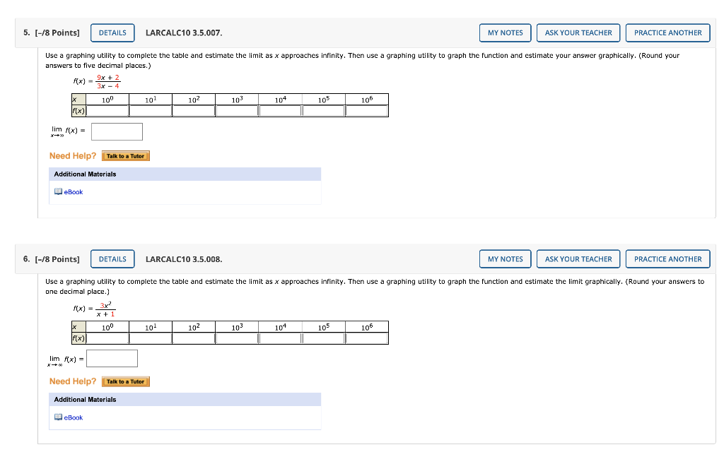 Solved 5 and 6 pleasseeee Use a graphing utility to complete | Chegg.com