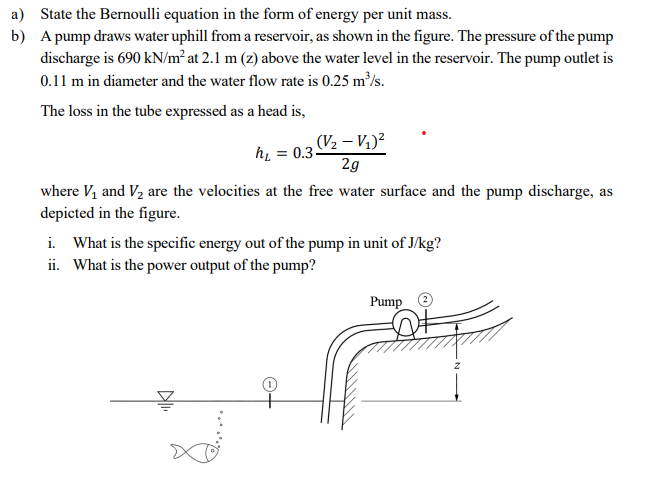 Solved a) State the Bernoulli equation in the form of energy | Chegg.com
