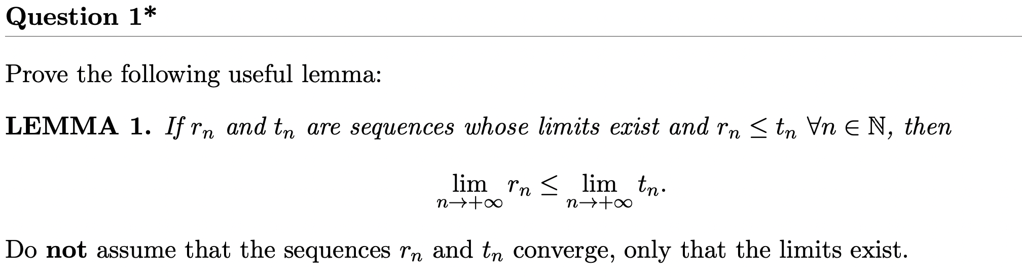 Solved Prove the following useful lemma: LEMMA 1. If rn and | Chegg.com
