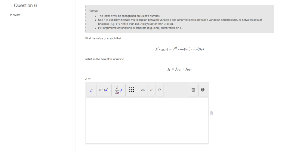 Solved Question 6 2 points Format: • The lettere will be | Chegg.com