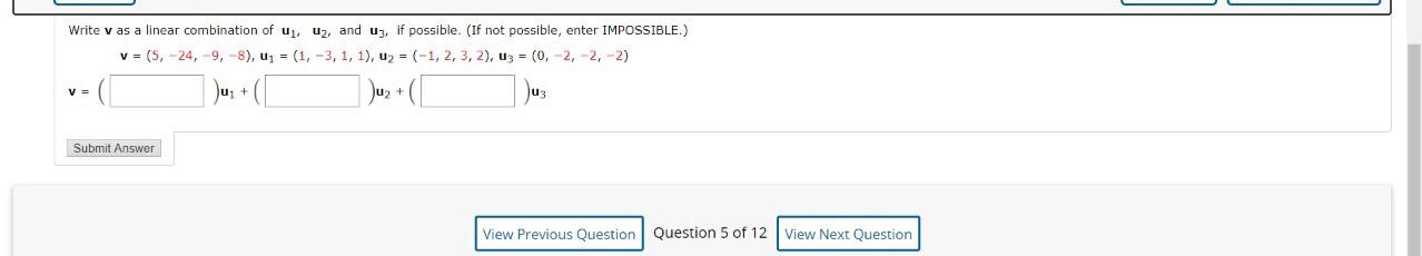 Solved Write vas a linear combination of u, uz, and us, if | Chegg.com