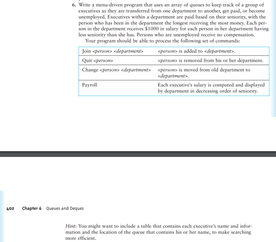 6 Write A Menu Driven Program That Uses An Array Of