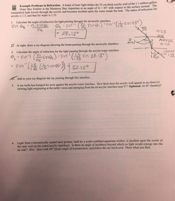 Solved l Example Problems in Refraction. A beam of laser | Chegg.com