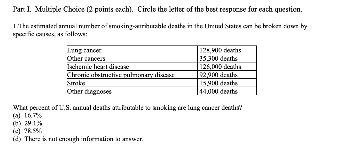 Solved Part I. Multiple Choice (2 points each). Circle the | Chegg.com
