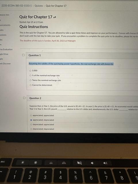 Solved Quiz for Chapter 17 At Started: Apt 25 at 2istam Quiz | Chegg.com