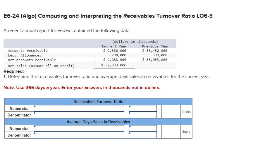 Solved E6-24 (Algo) Computing and Interpreting the | Chegg.com