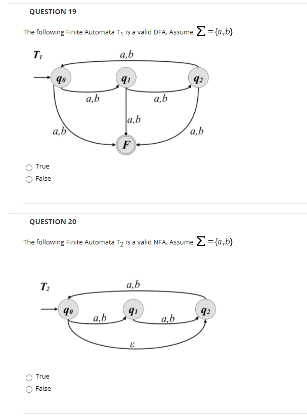 Solved Question 19 The Following Finite Automata T1 Is A