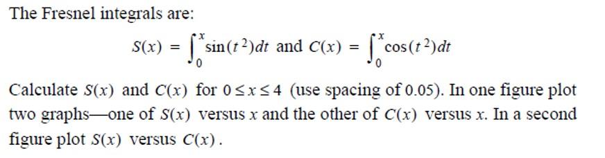 Solved The Fresnel integrals are: S(x)=∫0xsin(t2)dt and | Chegg.com