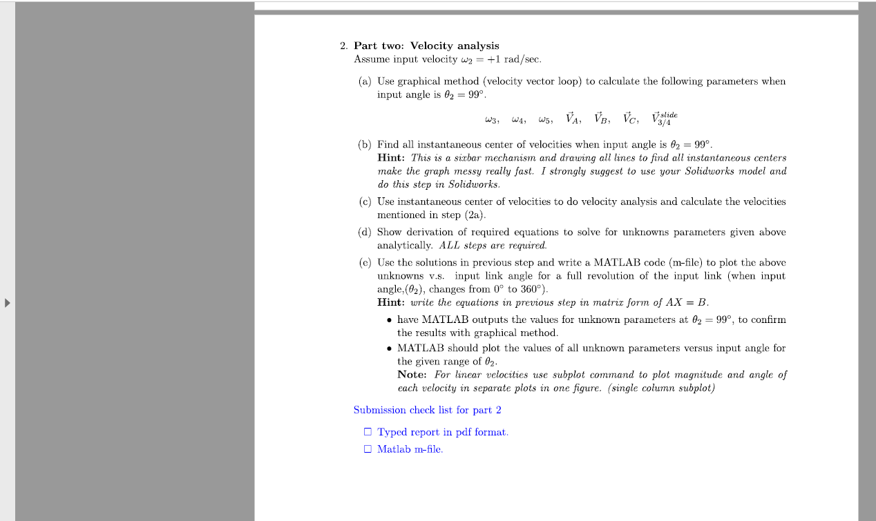 2. Part two: Velocity analysis Assume input velocity | Chegg.com