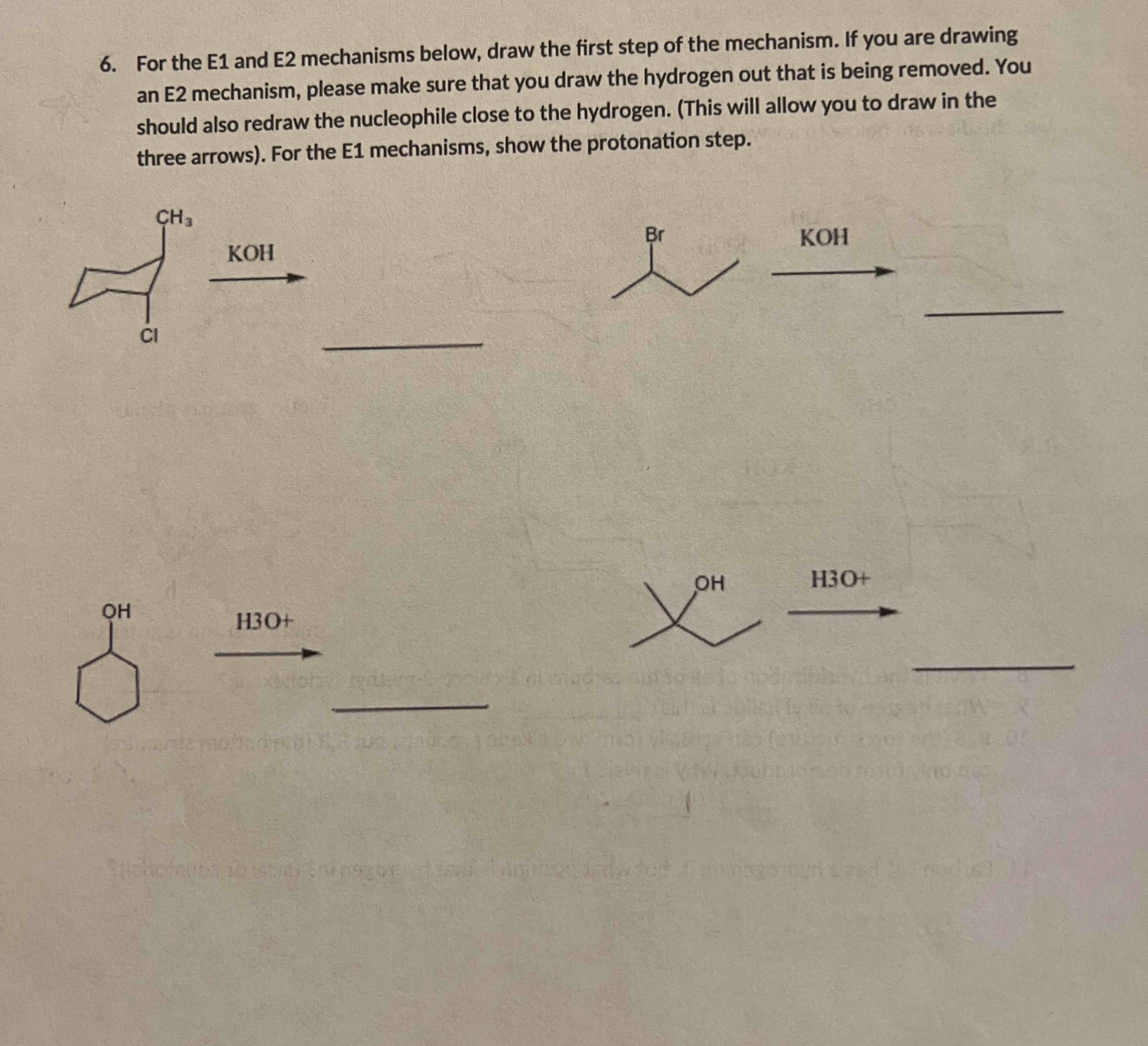 Solved For the E1 ﻿and E2 ﻿mechanisms below, DRAW OUT the | Chegg.com