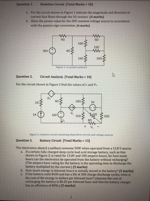 Solved Question 1. Resistive Circuit [Total Marks 10] For | Chegg.com