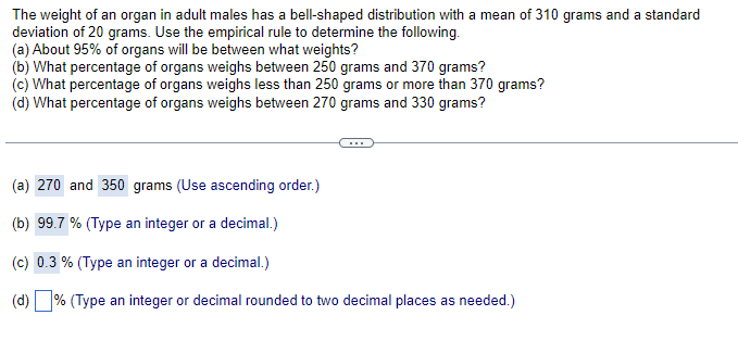 Solved The weight of an organ in adult males has a | Chegg.com