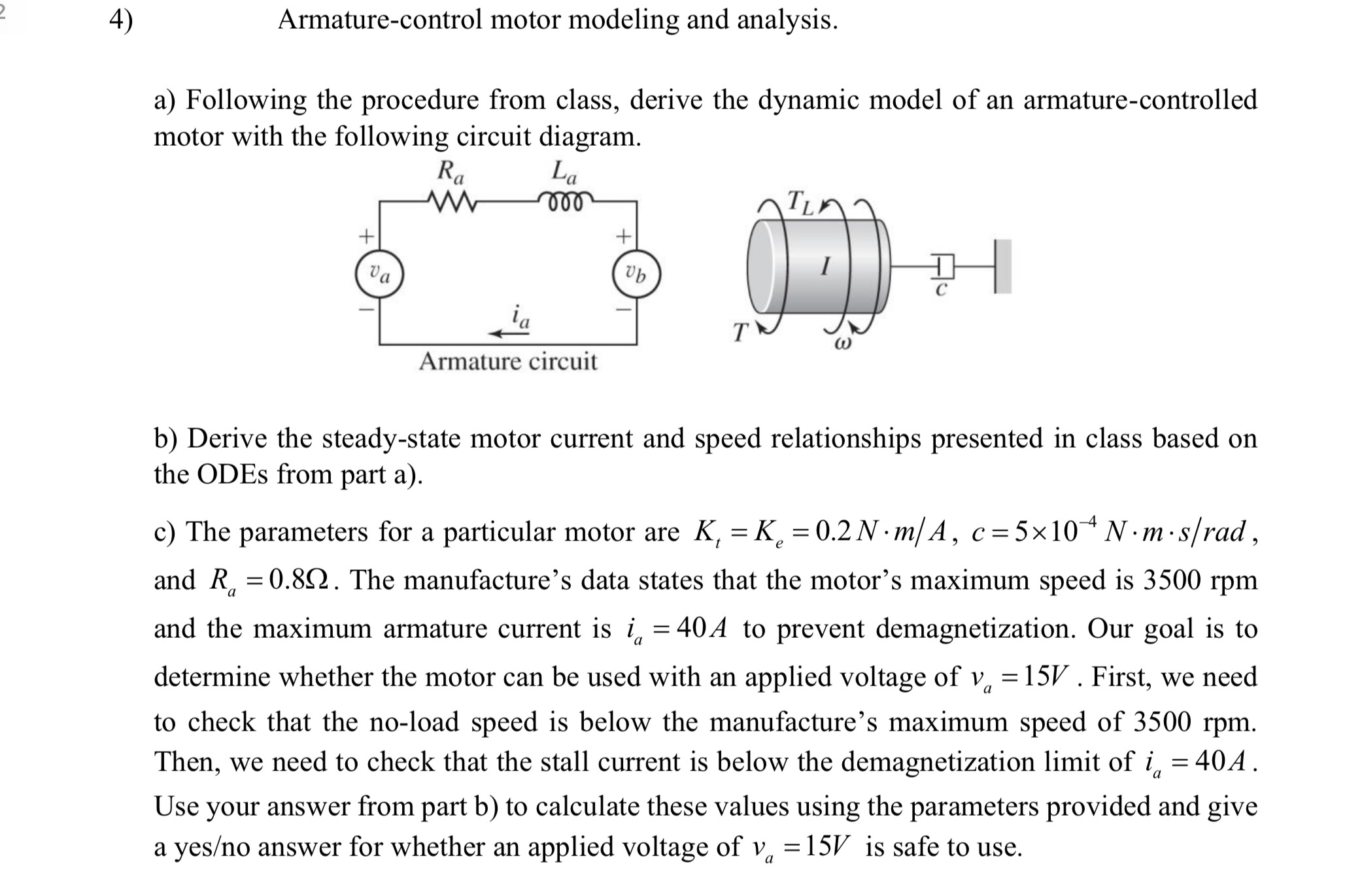 Solved Armature-control motor modeling and analysis. a) | Chegg.com