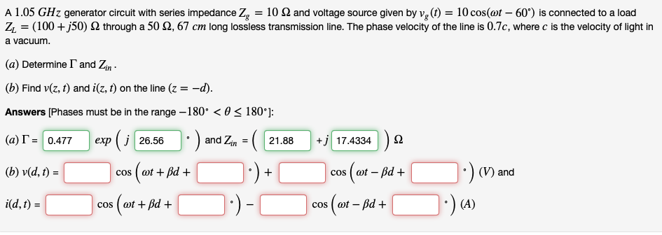 Solved A 1.05 GHz generator circuit with series impedance 2g | Chegg.com