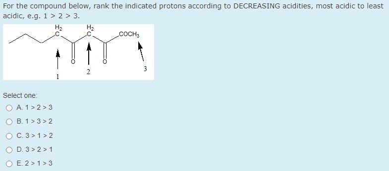 Solved For the compound below, rank the indicated protons | Chegg.com