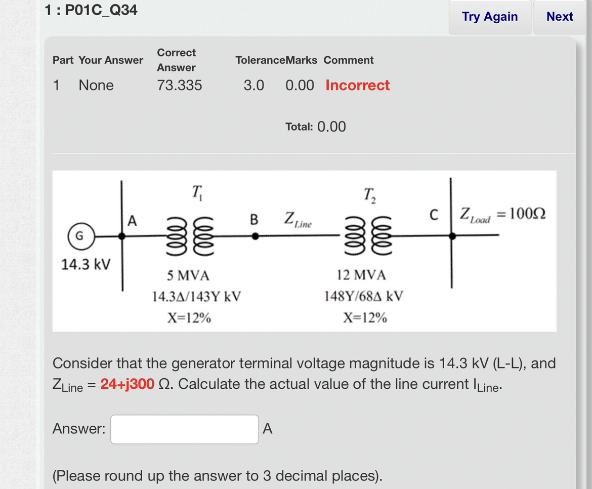 Solved 1 : P01C_Q34 Total: 0.00 Consider that the generator | Chegg.com
