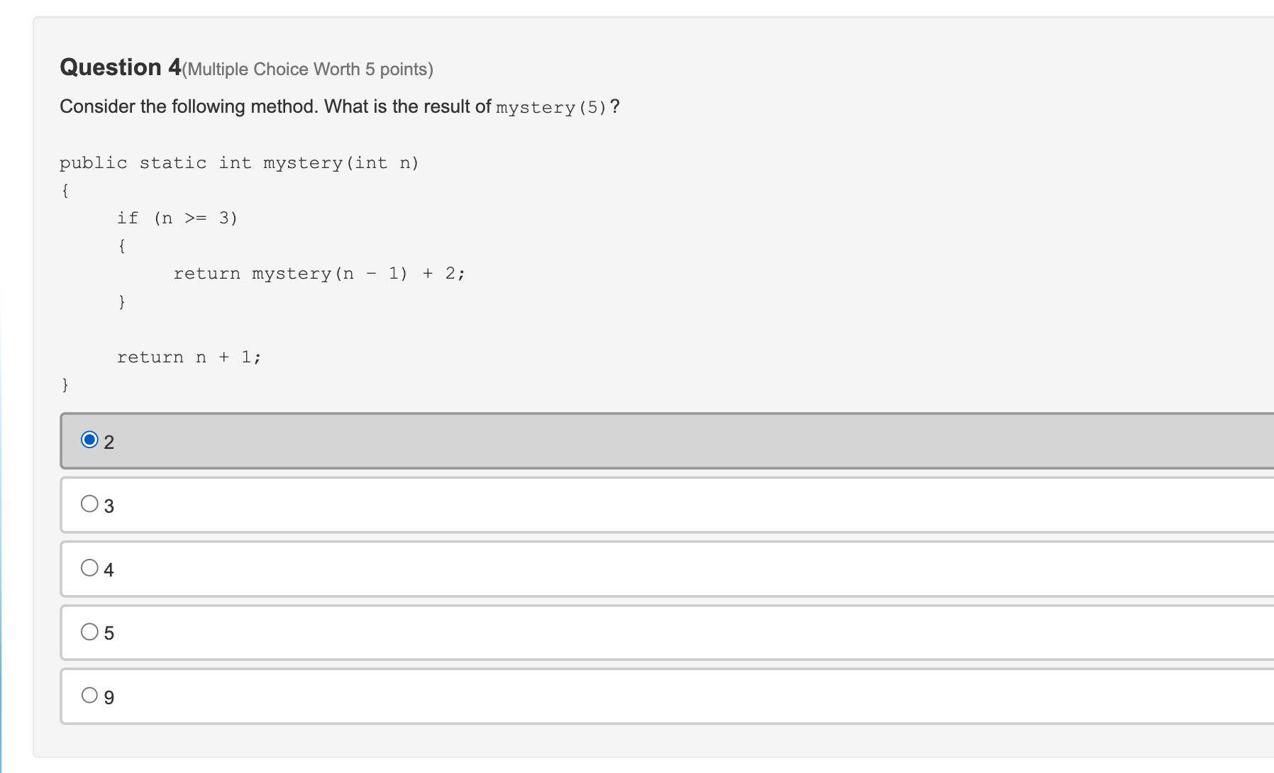 Solved Question 4 (Multiple Choice Worth 5 points) Consider | Chegg.com